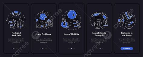 Treating Physical Challenges On The Dark Onboarding Screen Of A Mobile App Page Vector Digital