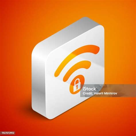 等軸測 Wifi 鎖定標誌圖示隔離在橙色背景上密碼 Wifi 符號無線網路圖示無線區銀色方形按鈕向量插圖向量圖形及更多互聯網圖片 Istock