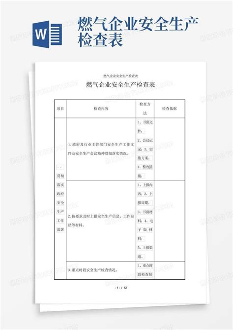 燃气企业安全生产检查表word模板下载编号qmjezadb熊猫办公 燃气企业安全生产检查表word模板下载编号qmjezadb熊猫办公