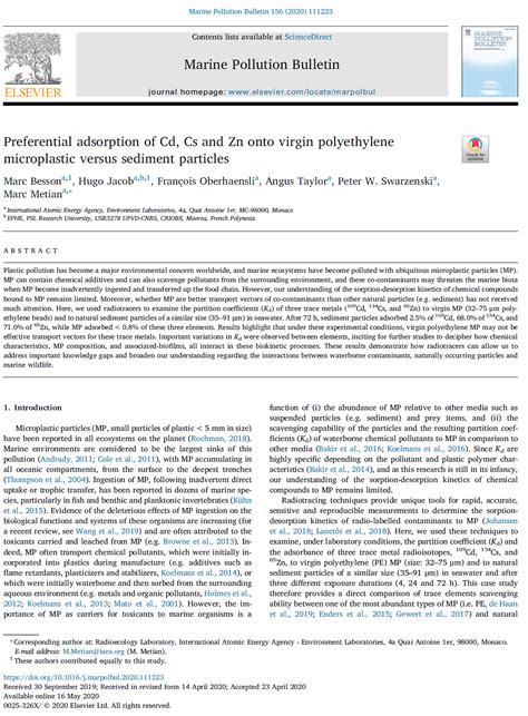 Preferential Adsorption Of Cd Cs And Zn Onto Virgin Polyethylene