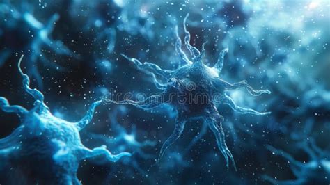 3D Illustration Of Neuron Cells On An Abstract Blue Background Stock