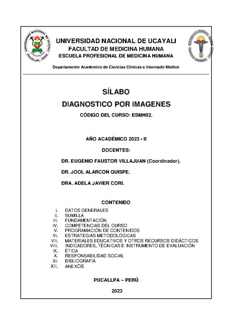 Silabo Dx Imagen 2023 Nuev Universidad Nacional De Ucayali Facultad