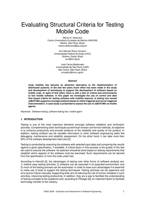 Pdf Evaluating Structural Criteria For Testing Mobile Code