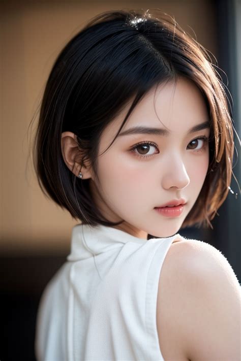 일본인 검은색 밥컷게이 Ai 포르노