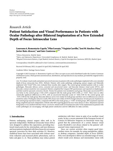 Pdf Patient Satisfaction And Visual Performance In Patients With Ocular Pathology After