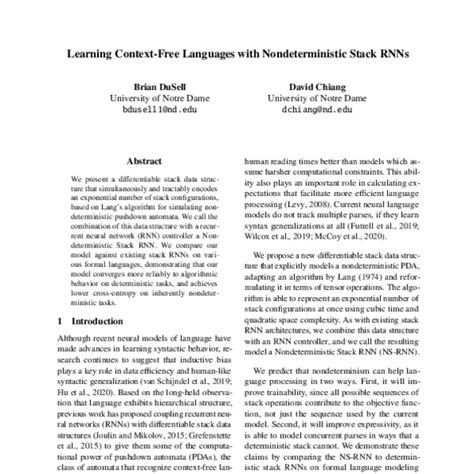 Learning Context Free Languages With Nondeterministic Stack Rnns Acl Anthology