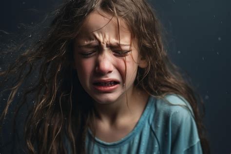 Premium Photo A Young Girl Is Crying In The Rain