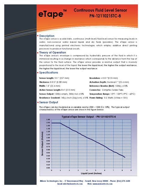 Level Sensor Data Sheet Pdf Sensor Electrical Resistance And Conductance