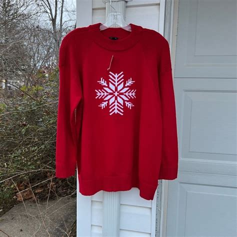 Talbots Sweaters Nwt Talbots Fun Red White Snowflake Long Sleeve