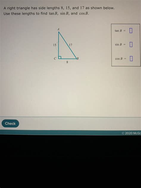 Answered A Right Triangle Has Side Lengths 8 … Bartleby