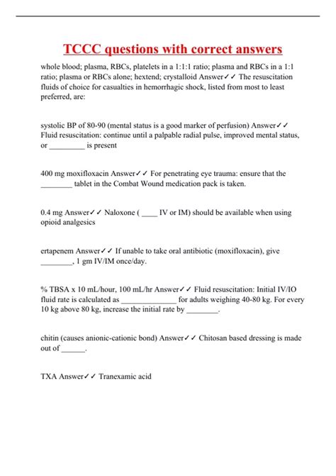 Tccc Questions With Correct Answers Tccc Stuvia Us