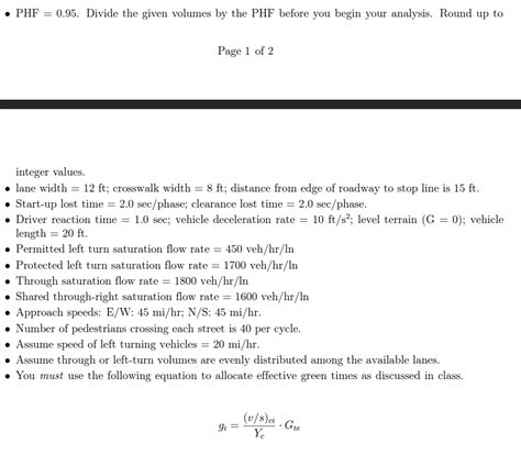 solved 1 given the following intersection geometry