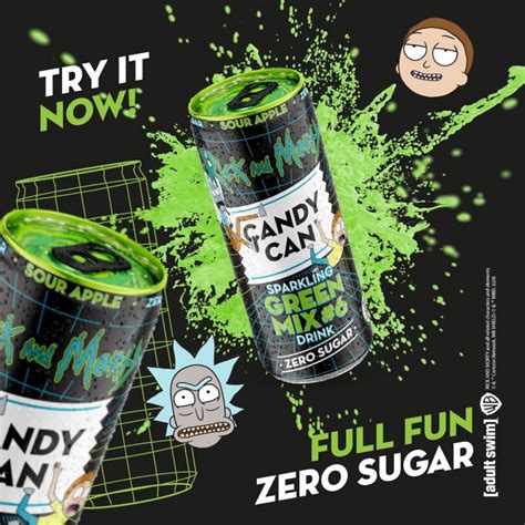 Rick And Morty Green Mix 6 Candy Can Zero Sugar Sour Apple 1115f
