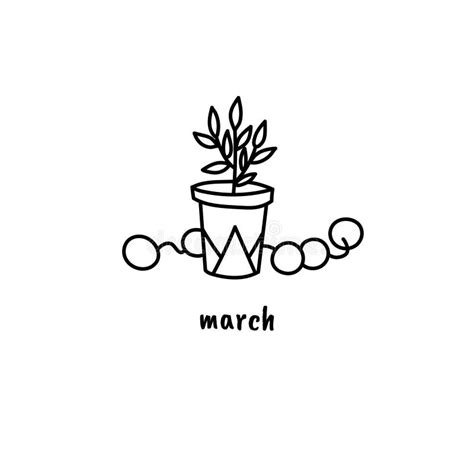 Flowers In Pot Doodle Illustration For Calendar April Page With Bulb