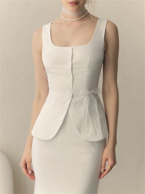 Waistcoat With Round Neckline And Matching Buttons Lichi Online