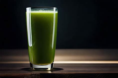 Premium Ai Image A Glass Of Green Juice Sits On A Wooden Table