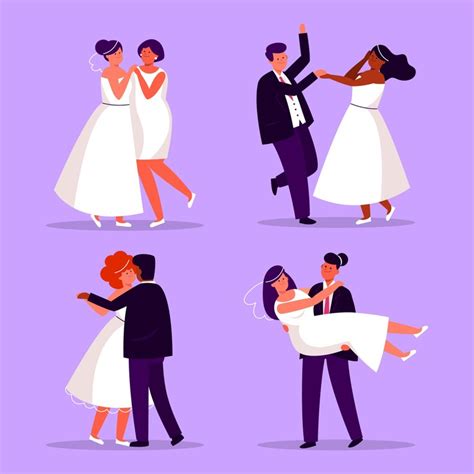 Free Vector Flat Design Wedding Couples Dancing
