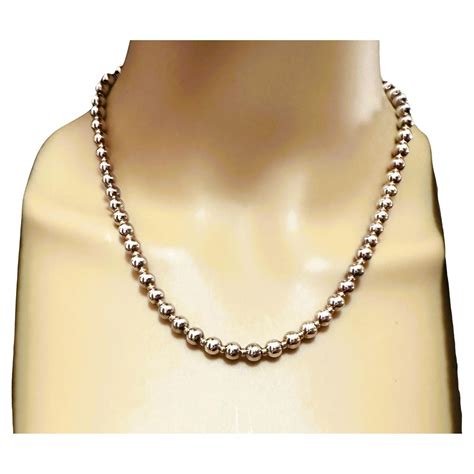 14k Yellow Gold And Sterling Silver Two Tone Bead Necklace 18 At 1stdibs