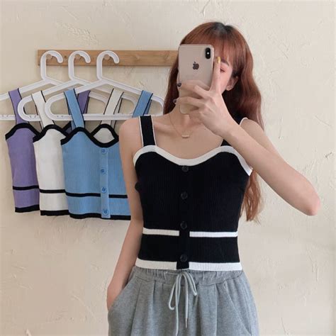 Fashion Summer Halter Off Shoulder Knitted Korean Sport Tank Crop