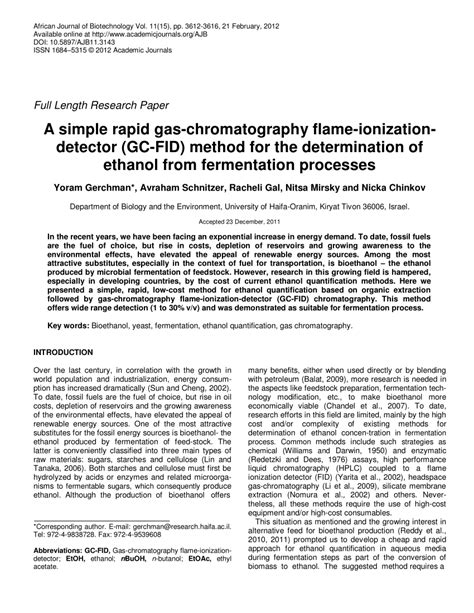 Pdf A Simple Rapid Gas Chromatography Flame Ionization Detector Gc Fid Method For The