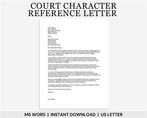 Free Character Reference Letter For Court Sle