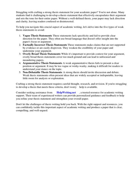 5 Types Of Weak Thesis Statements Pdf Essays Thesis