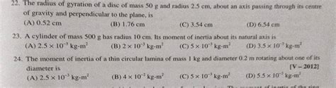 The Moment Of Inertia Of A Thin Circular Lamina Of Mass 1 Mathrm Kg And