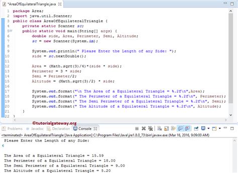 Java Program To Find Area Of Equilateral Triangle