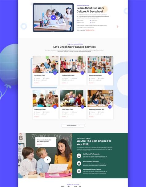 Dev Kindergarten Education Template Vue And React Js Site Templates Landing Page Templates Ft