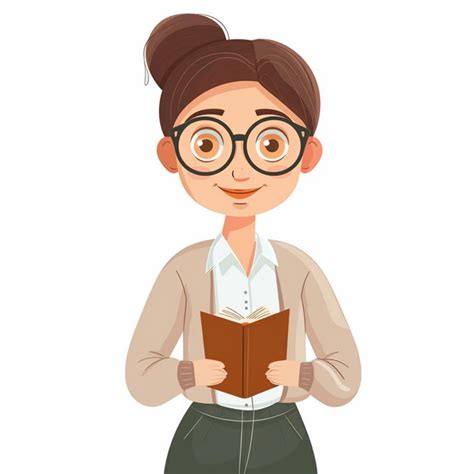 A Cartoon Of A Woman Reading A Book With A Book In Her Hands Premium