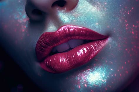 Closeup Shot Of Beautiful Female Lips With Red Glossy Lips Makeup