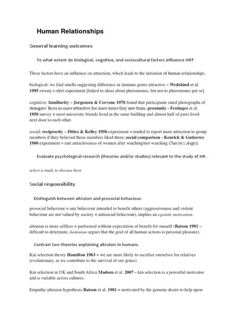 Ib Psychology Human Relationships Learning Outcomes Pdf Altruism