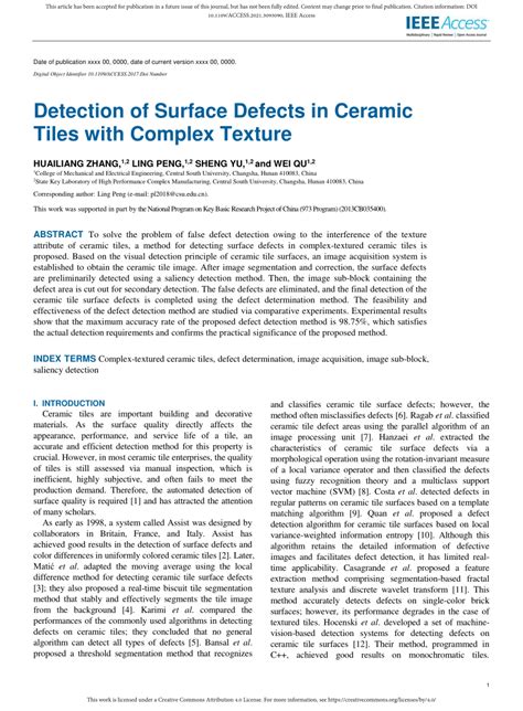 Pdf Detection Of Surface Defects In Ceramic Tiles With Complex Texture