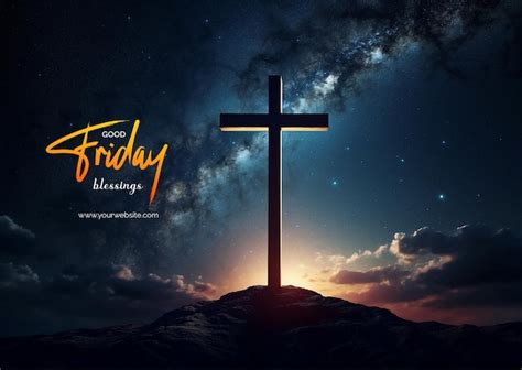 Premium PSD Good Friday Concept Christian Cross Against A Starry Sky