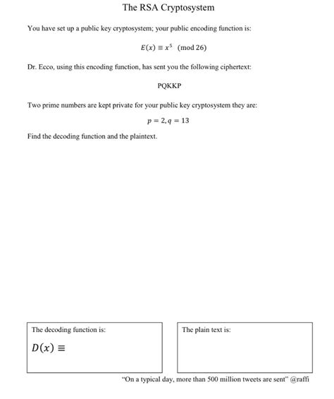 Solved The Rsa Cryptosystem You Have Set Up A Public Key
