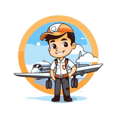 Joli Garçon De Dessin Animé En Costume De Pilote Avec Une Illustration