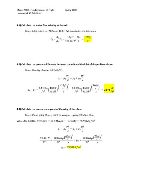 Solutions To Homework 3 In Fundamentals Of Flight Spring 2008