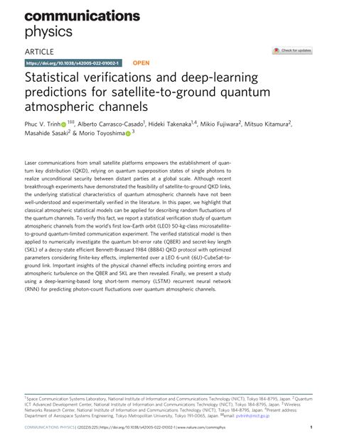 Pdf Statistical Verifications And Deep Learning Predictions For Satellite To Ground Quantum