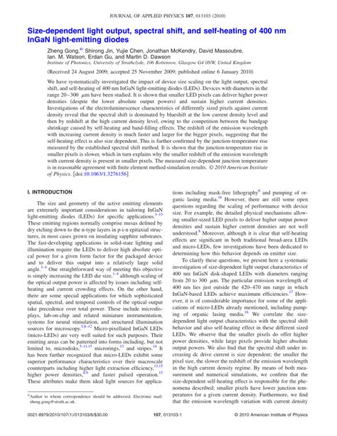 Pdf Size Dependent Light Output Spectral Shift And Self Heating Of 400 Nm Ingan Light