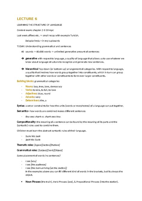 Lecture 6 Booknotes Lecture 6 Learning The Structure Of Language