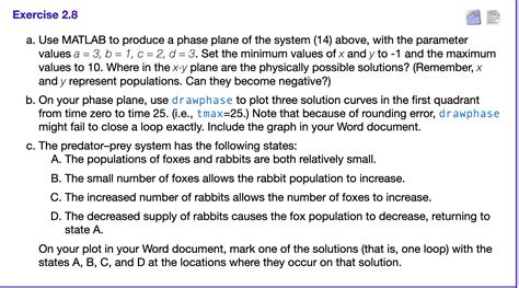 Solved Exercise A Use MATLAB To Produce A Phase Plane Chegg