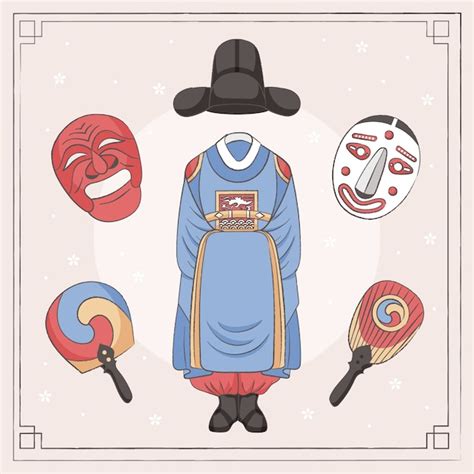 손으로 그린 한국 전통 요소 컬렉션 무료 벡터