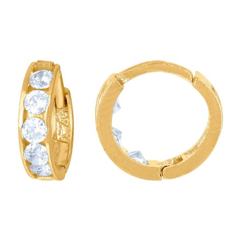 10k Yellow Gold Womens Cubic Zirconia Cubic Zirconia Hoop Earrings 11