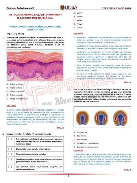Practica 05 Solucionario Biología Ceprunsa I Fase 2023 Pdf