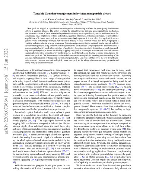 Pdf Tuneable Gaussian Entanglement In Levitated Nanoparticle Arrays