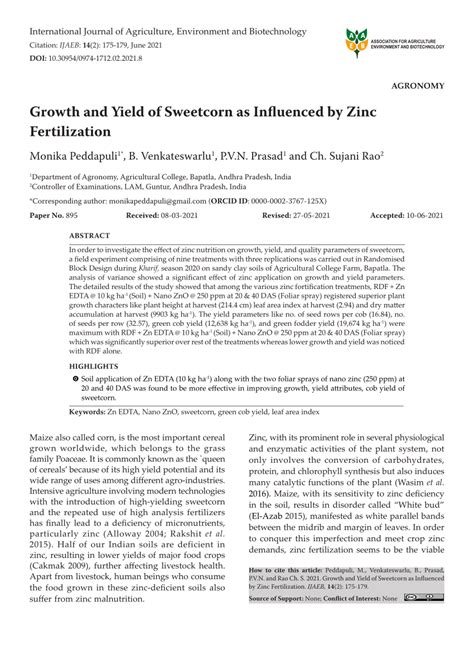 Pdf Growth And Yield Of Sweetcorn As Influenced By Zinc Fertilization