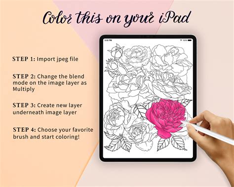 Rose Printable Floral Line Art Adult Coloring Page Coloring For Mental