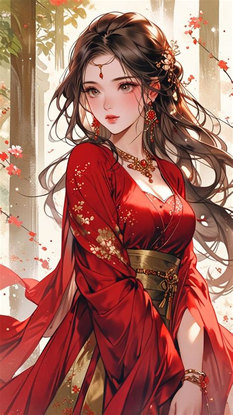 Chinese Dress Art Red Kimono Anime Wuxia Princess Queen