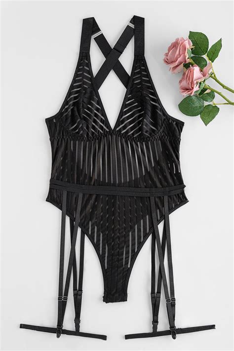Striped Lace Bodysuit Lingerie Miss Exotic