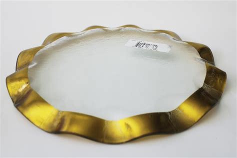 Annieglass Roman Gold Band Ruffle Edge Glass Dinner Plate Large Round